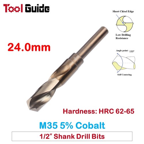 24mm High Speed Steel M35 HSS Cobalt, 12.7mm 1/2" Reduced Shank, Twist ...