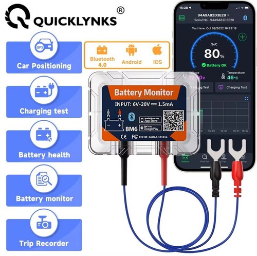 QUICKLYNKS BM6 Wireless Bluetooth Battery Monitor 12V Car Battery ...