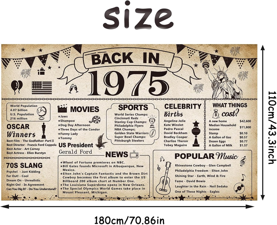 51St Birthday Party Decorations, Vintage Back in 1975 Banner 51 Year ...