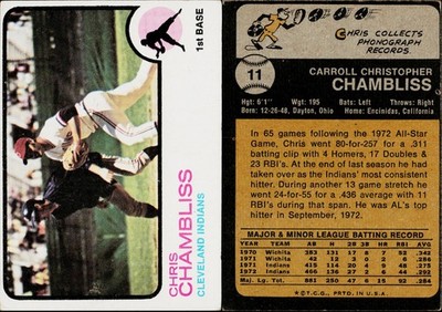 1973 Topps Baseball Card #11 Chris Chambliss | eBay