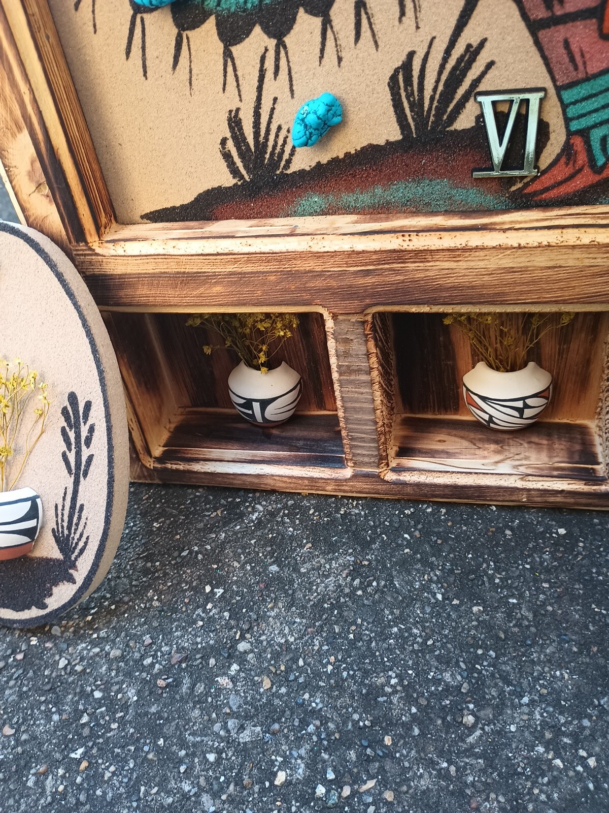 Navajo Vintage Sand Painting Clock W/Turquoise nuggets Withe Extra ...