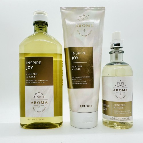 BATH & BODY WORKS AROMA INSPIRE JOY JUNIPER & SAGE BODY WASH, CREAM ...