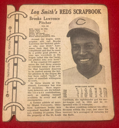 BROOKS LAWRENCE 1959 Cincinnati Reds Lou Smith's Scrapbook Photo Card ...