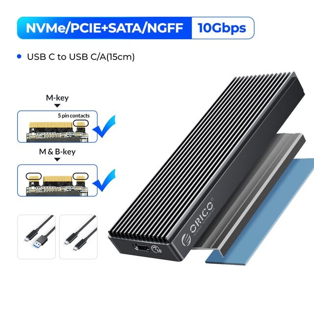 ORICO 20Gbps M.2 NVMe SSD Enclosure Adapter USB3.2 Gen2 Type-C to SSD ...