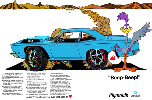 13x19 1968 Plymouth Road Runner Ad Poster 340 440 383 426 HEMI 1969 ...
