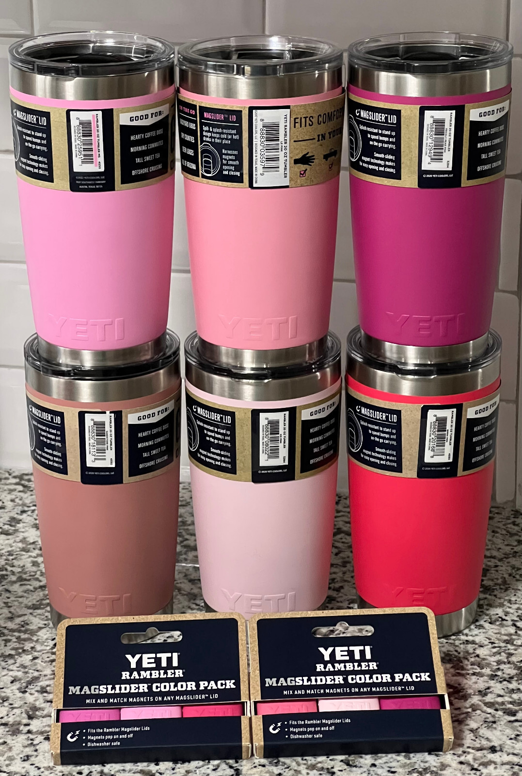 YETI PINK🎀 Rambler 20oz 6PACK +Magsliders Yeti Collectors- Limited ...