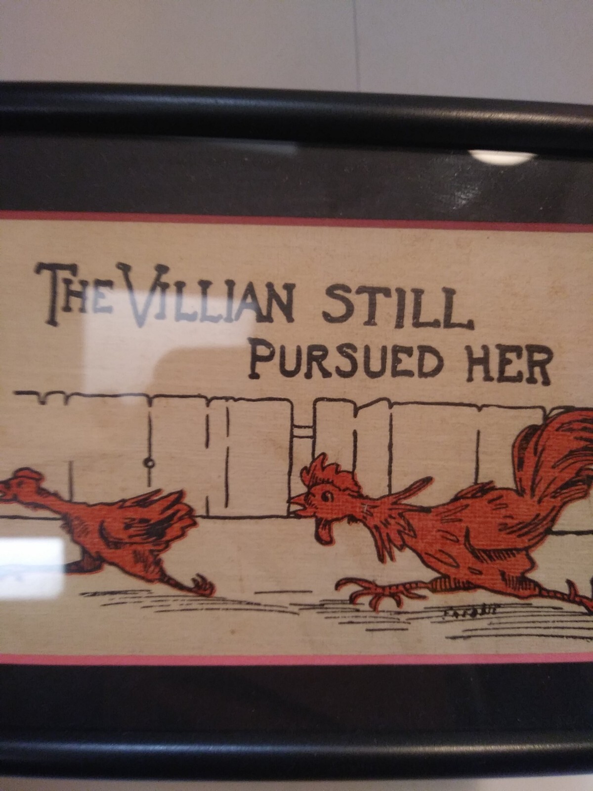Vintage Funny Rooster Chasing Hen Picture 'The Villian Still Pursued ...