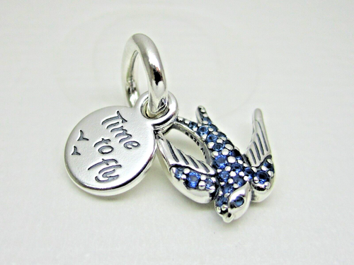 Authentic Pandora #792570C01 Sparkling Swallow & Quote Double Dangle Charm | eBay