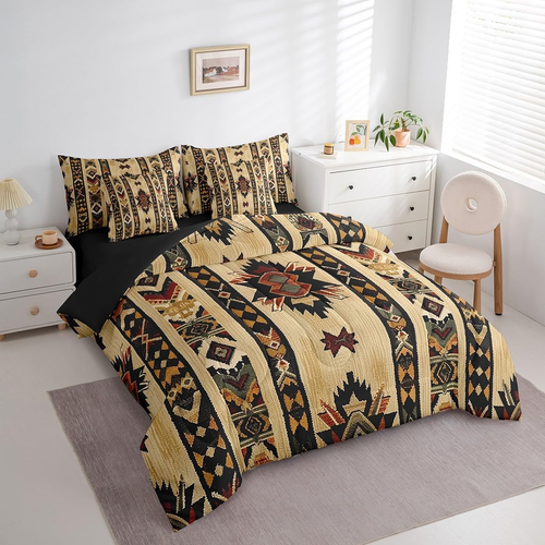 Wood Southwestern Bedding Set Queen Geometric Comforter Set 7 Pieces ...