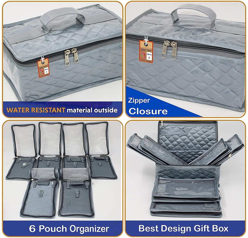 Satin Makeup Kit Travel Jewelry Organizer Locker Pouch Clutch Bag for ...
