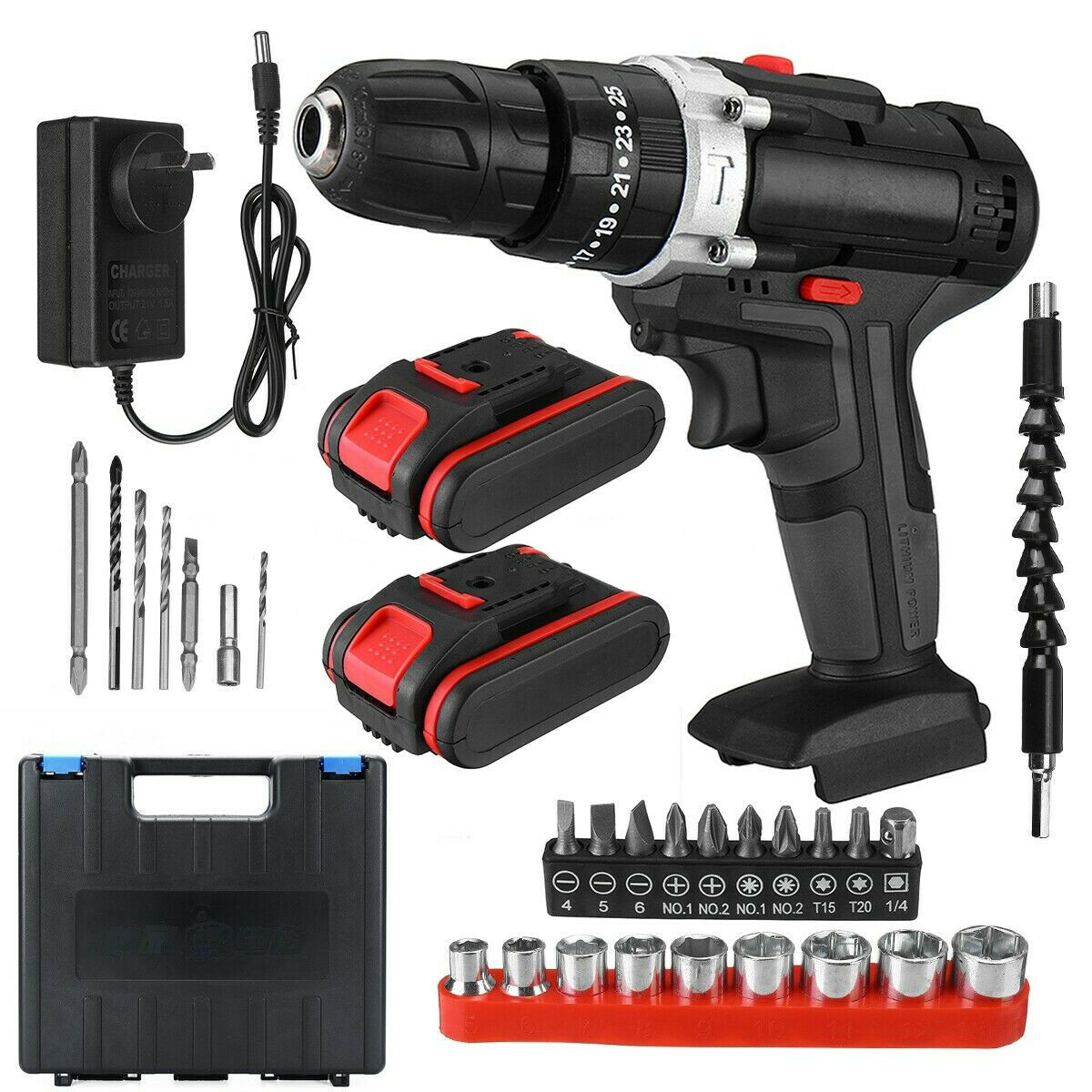 48v Brushless Heavy Duty Cordless Drill Impact Driver Kit Hammer +2 ...