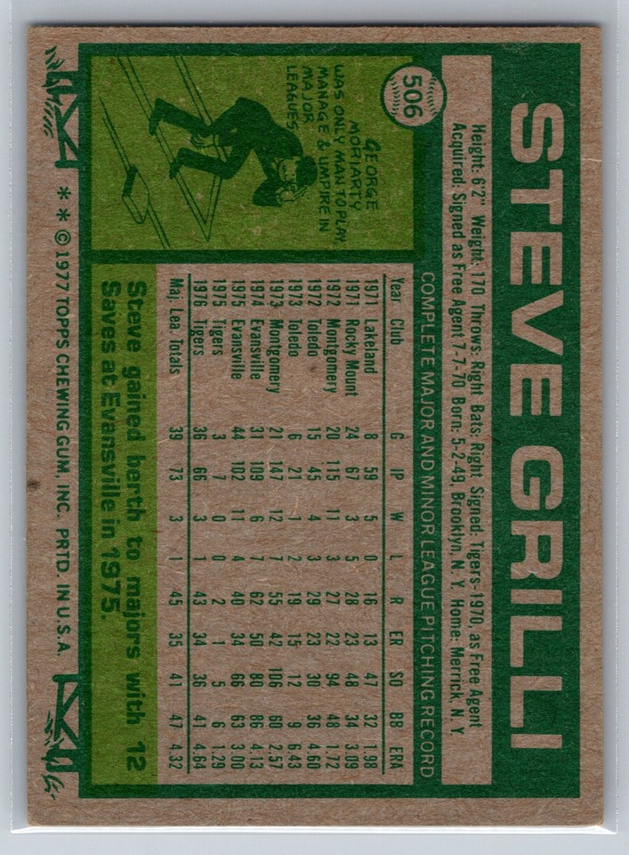 1977 Topps #506 Steve Grilli Detroit Tigers | eBay
