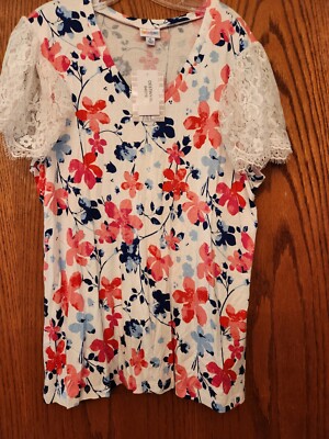 Lularoe Destiny Top Xl Lace Sleeves Pink Blue Floral NWT | eBay