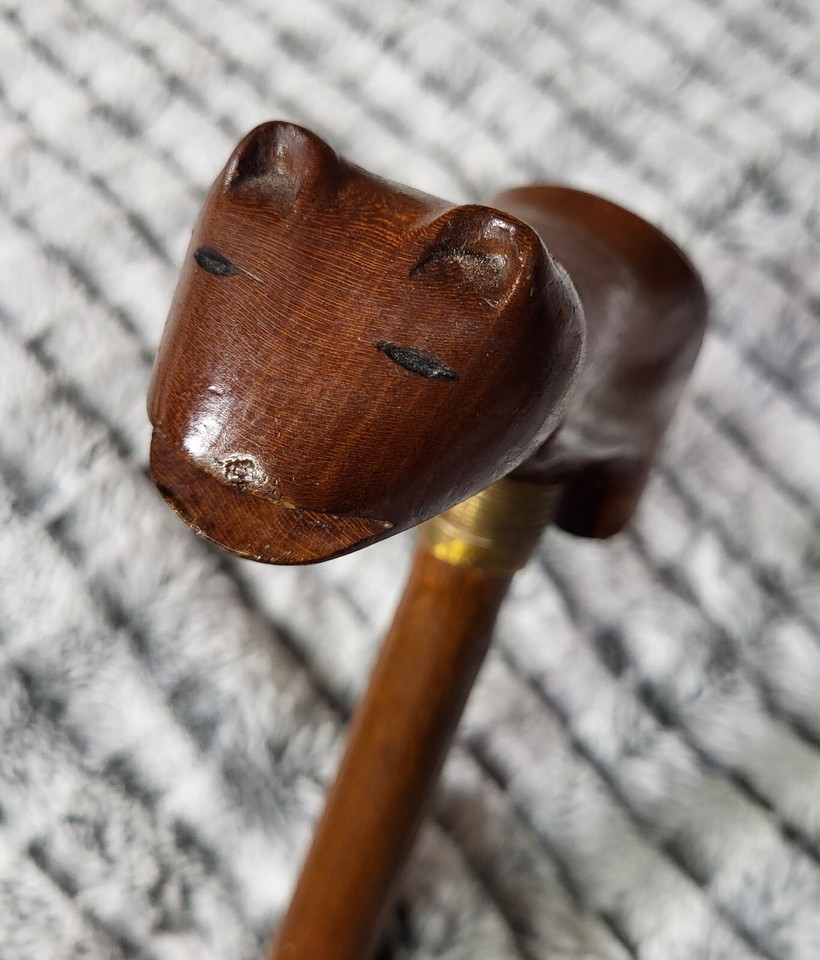 Wooden Carved Bear Frog 1976 Half Dollar Coin Wood Brass Walking Stick ...