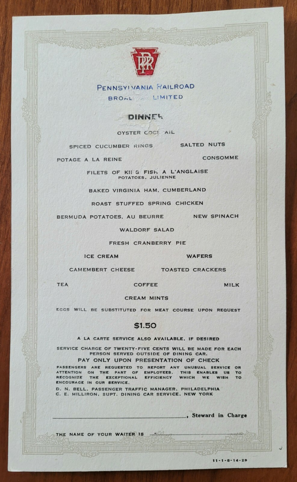 Pennsylvania Railroad * 1929 * Dinner Menu BROADWAY Limited * CUBA | eBay