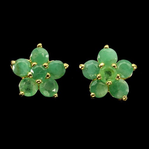 925 Sterling Silver Earrings Round Emerald 4mm Natural Gemstone Flower ...