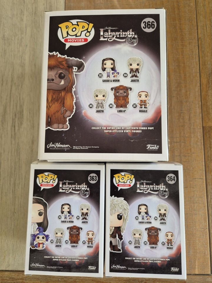 Funko POP vinyl - Vaulted Rare Labyrinth Ludo, Jareth & Sarah with Worm ...