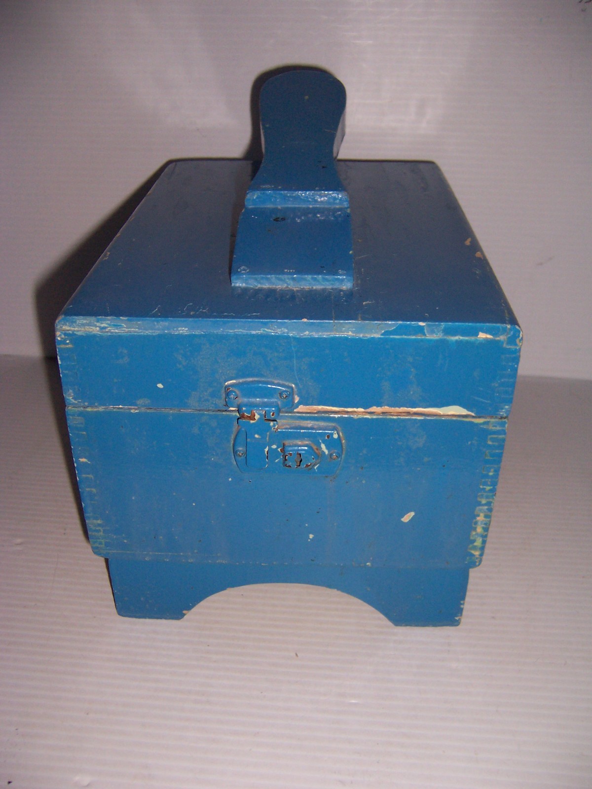 VINTAGE BLUE PAINTED WOODEN SHOE SHINE BOX WITH BRUSH | eBay