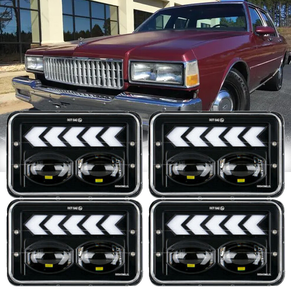 4PCS 4x6" LED Headlights Sealed Hi/Lo Beam w/DRL For Chevrolet Caprice ...