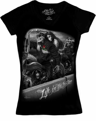 DGA David Gonzales Art Ride or Die Chick Angels Fast Lane Biker V Neck ...