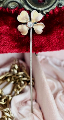 LOVELY VICTORIAN ERA ANTIQUE CLOVER CRYSTAL & GOLD FIX STICK PIN | eBay