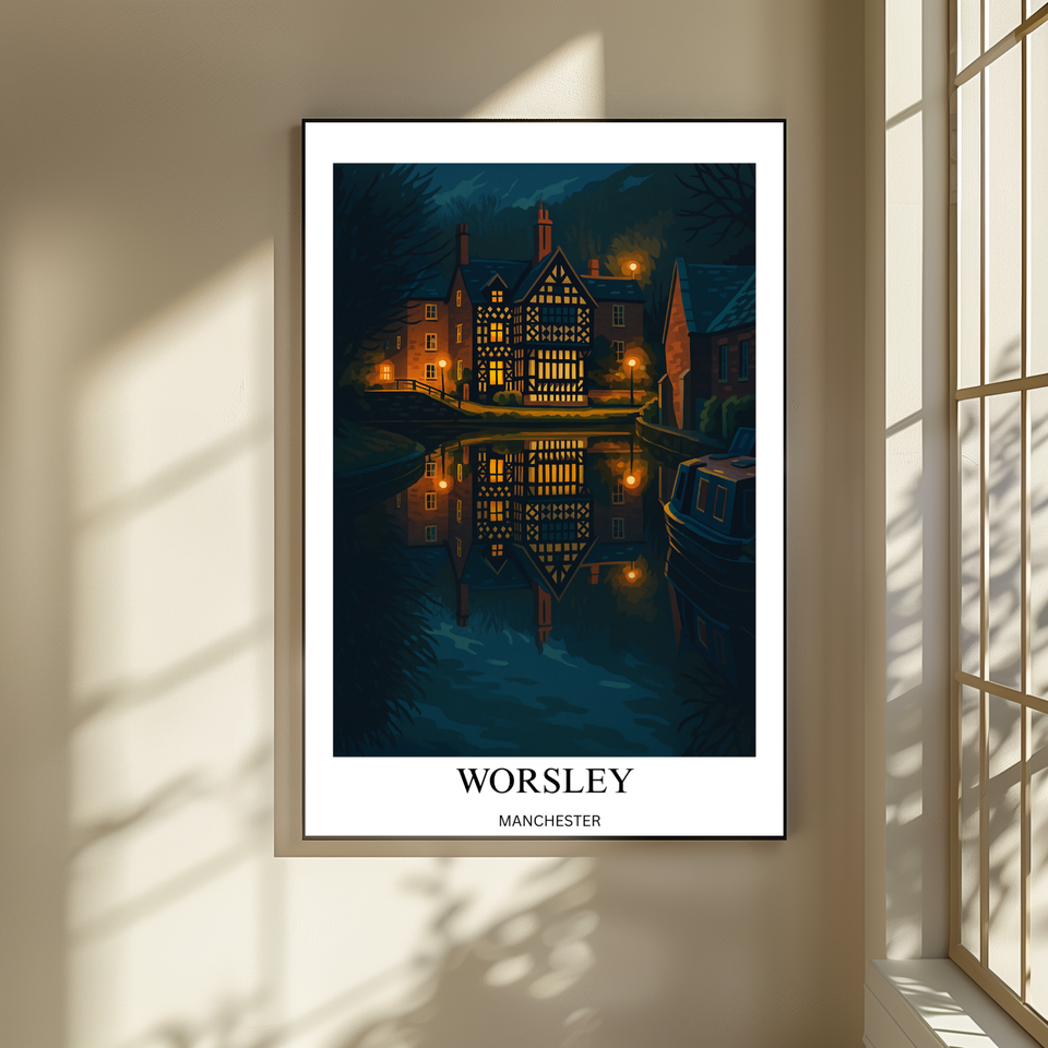 Worsley Manchester Art Print – Night Scene Travel Poster | Bridgewater ...