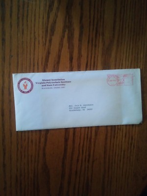 044 VTG 1976 VPI Alumni Condolence Letter Envelope Virginia Tech Buddy ...