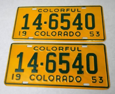 Original 1953 COLORFUL COLORADO License Plates Pair 14-6540 Broomfield ...