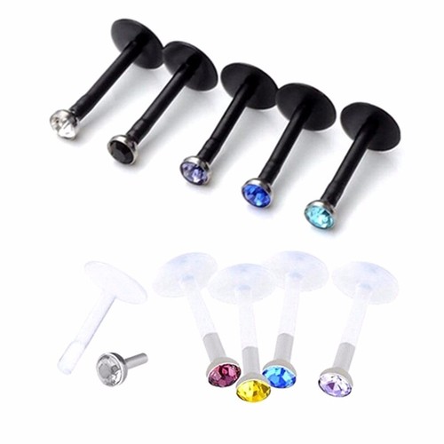 5/10pc Acrylic Gem Labret Stud Lip Bar Ring Ear Cartilage Tragus Helix ...