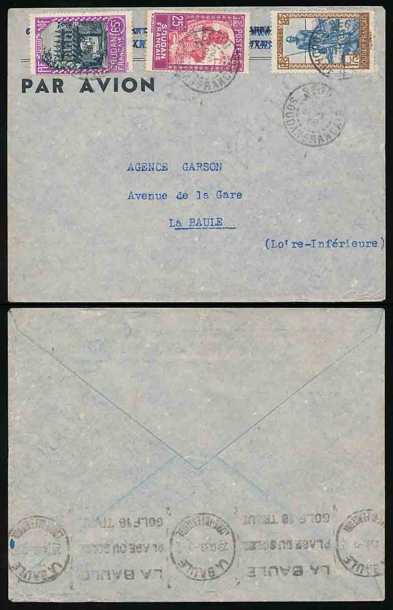 FRENCH COLONIES AFRICA MALI 1938 to LA BAULE MACHINE SLOGAN GOLF COURSE ...