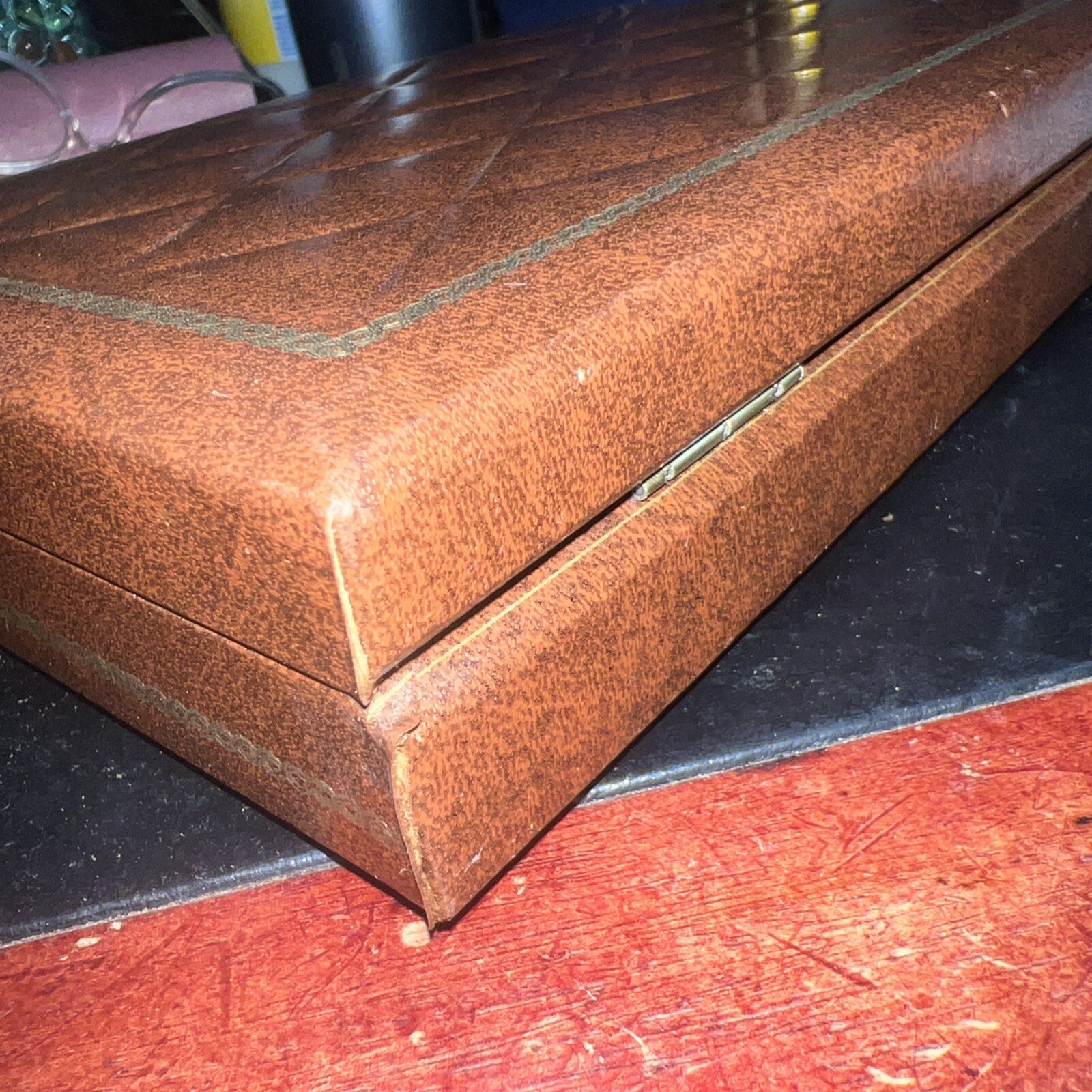 Vintage SWANK Jewelry Box Brown Leather Gilded Embossed Design ...