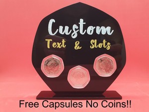 50p Coin Stand Custom Acrylic bespoke 50 Pence Coin Display Holder No ...