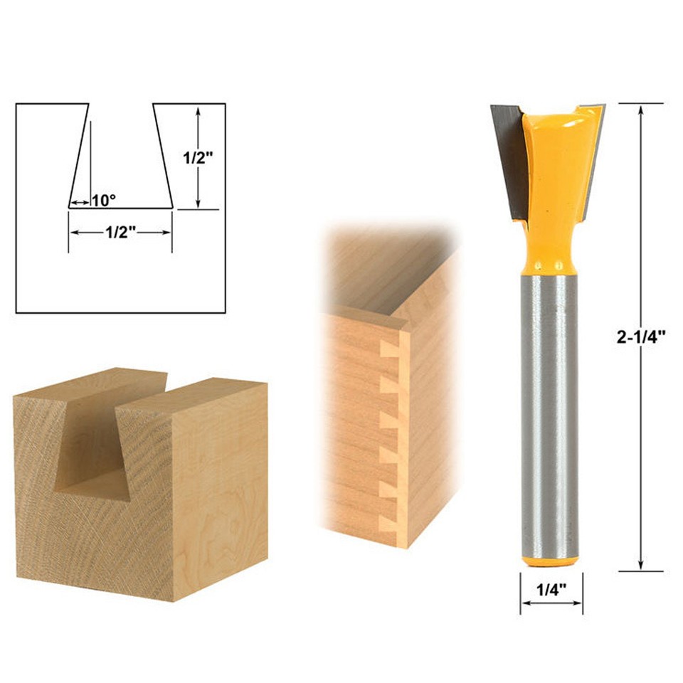1Pcs 10° 1/2" Dovetail Joint Router Bit - 1/4" Shank | eBay