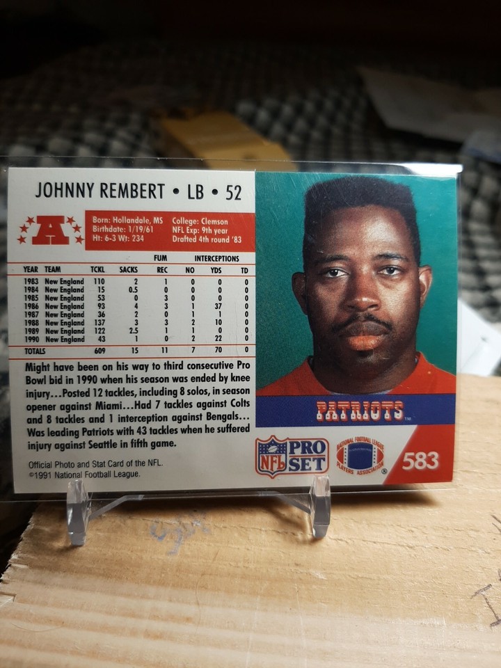 FREE SHIPPING-MINT-1991 Pro Set Johnny Rembert #583 PATRIOTS PLUS BONUS ...