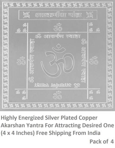 4 x Highly Energized Silver Plated Copper Akarshan Yantra For ...