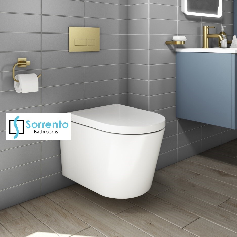 BTW Wall Hung Round Rimless Toilet Pan White Ceramic Soft Close ...