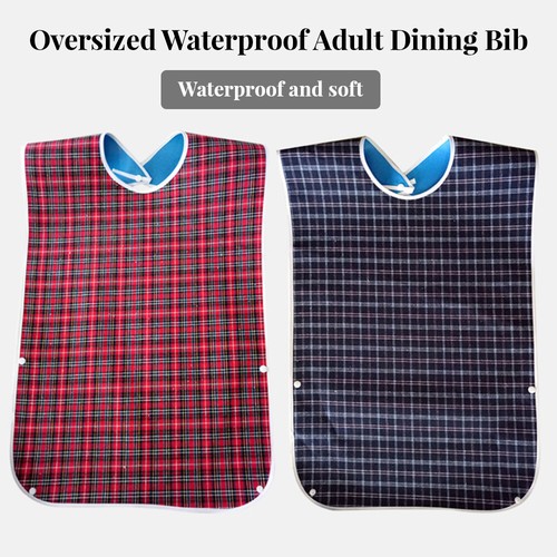 3 Pcs Adult Bibs Plaid Print Washable Bib for Sick Elderly Senior and ...