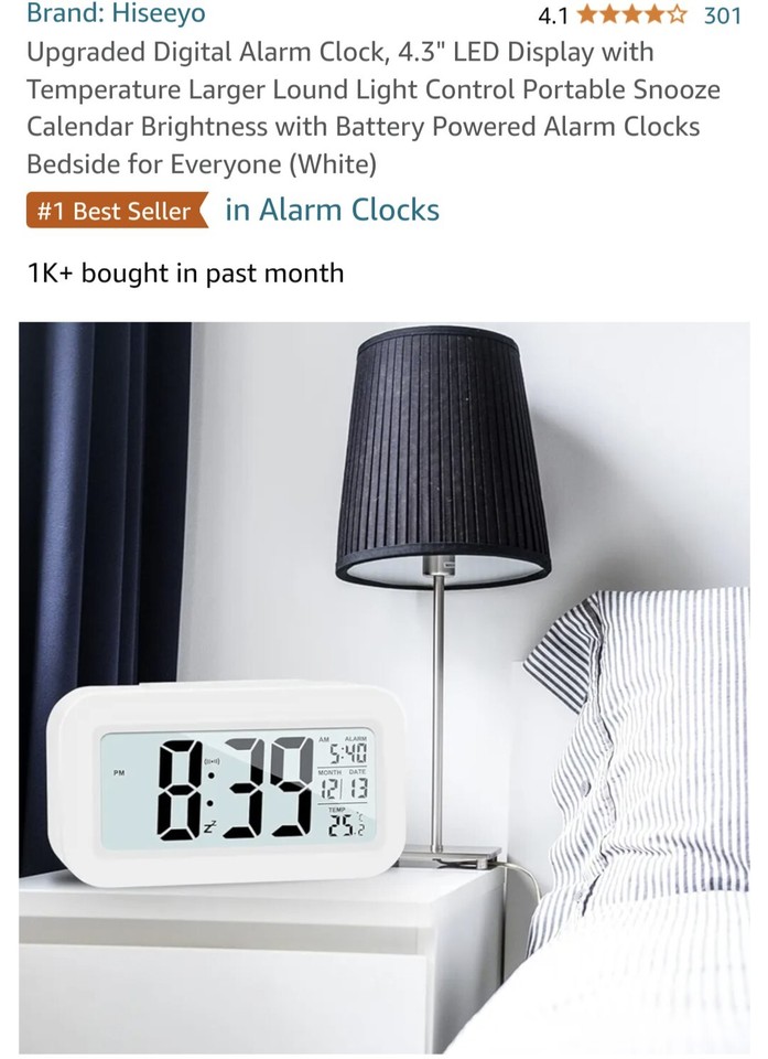Upgraded Digital Alarm Clock, 4.3" LED Display with Temperature Etc ...
