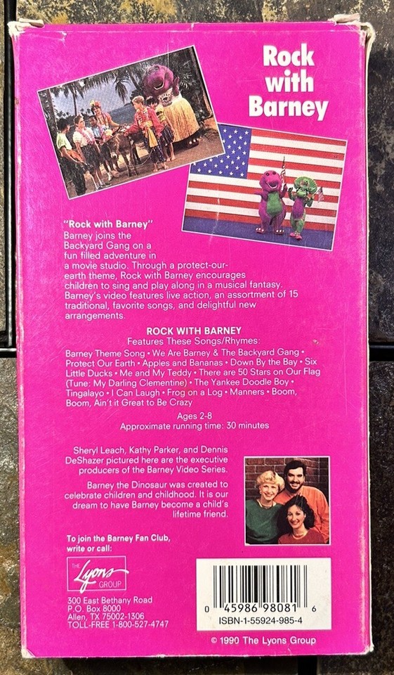 Barney Rock With Barney VHS 1991 Video Tape Sing Along Song Purple ...