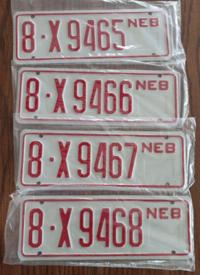 Lot of 4 Nebraska Consecutive Number Hall County Trailer License Plates ...