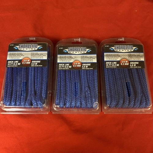Boat Rope Set of (3) Blue Dock Line Shoreline Marine 15' x 3/8" New | eBay