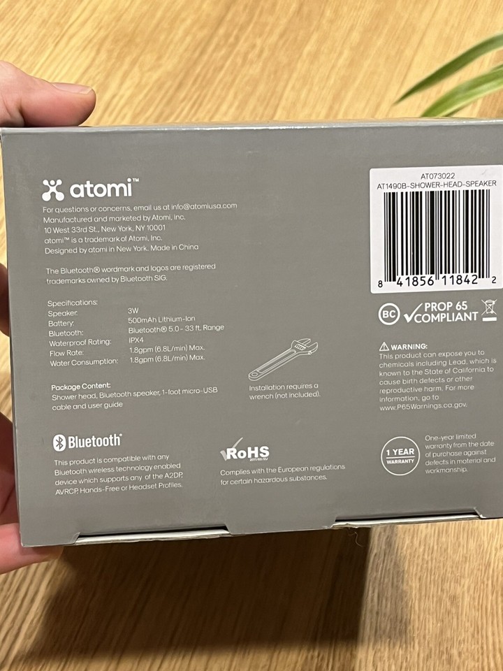 Atomi Shower Head With Bluetooth Magnetic Speaker. Full Coverage Spray. -NEW | eBay