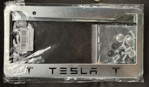 2 / Two- Tesla Metal License Plate Frames Bead Blasted Chrome OEM 🔥 New ...