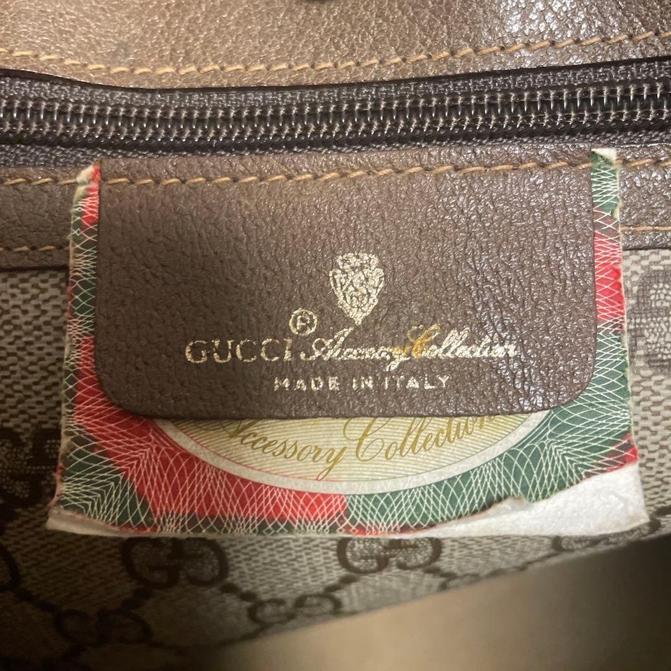 Gucci Vintage 80s GG Tote Bag Brown Leather & PVC Used Paper Tag | eBay UK