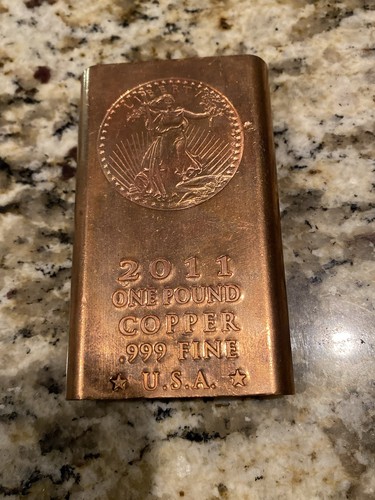 LARGE COPPER BAR .999 FINE. MARKED, "ONE POUND". ACTUAL WEIGHT IS 356 ...