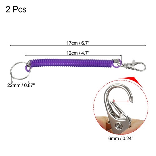 2pcs 6.7" Spiral Retractable Spring Coil Keychain, Stretch Cord Key ...