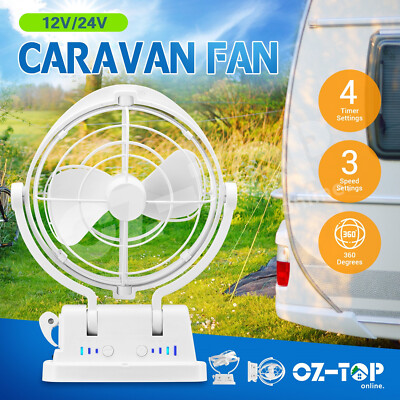 Camping Caravan Fan 12V/24V RV Motorhome Trailer Boat Gimbal 360° 3 ...