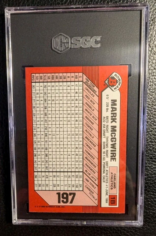 1989 Bowman Tiffany 197 Mark McGwire Oakland Athletics SGC 9.5 Pop 2 ...