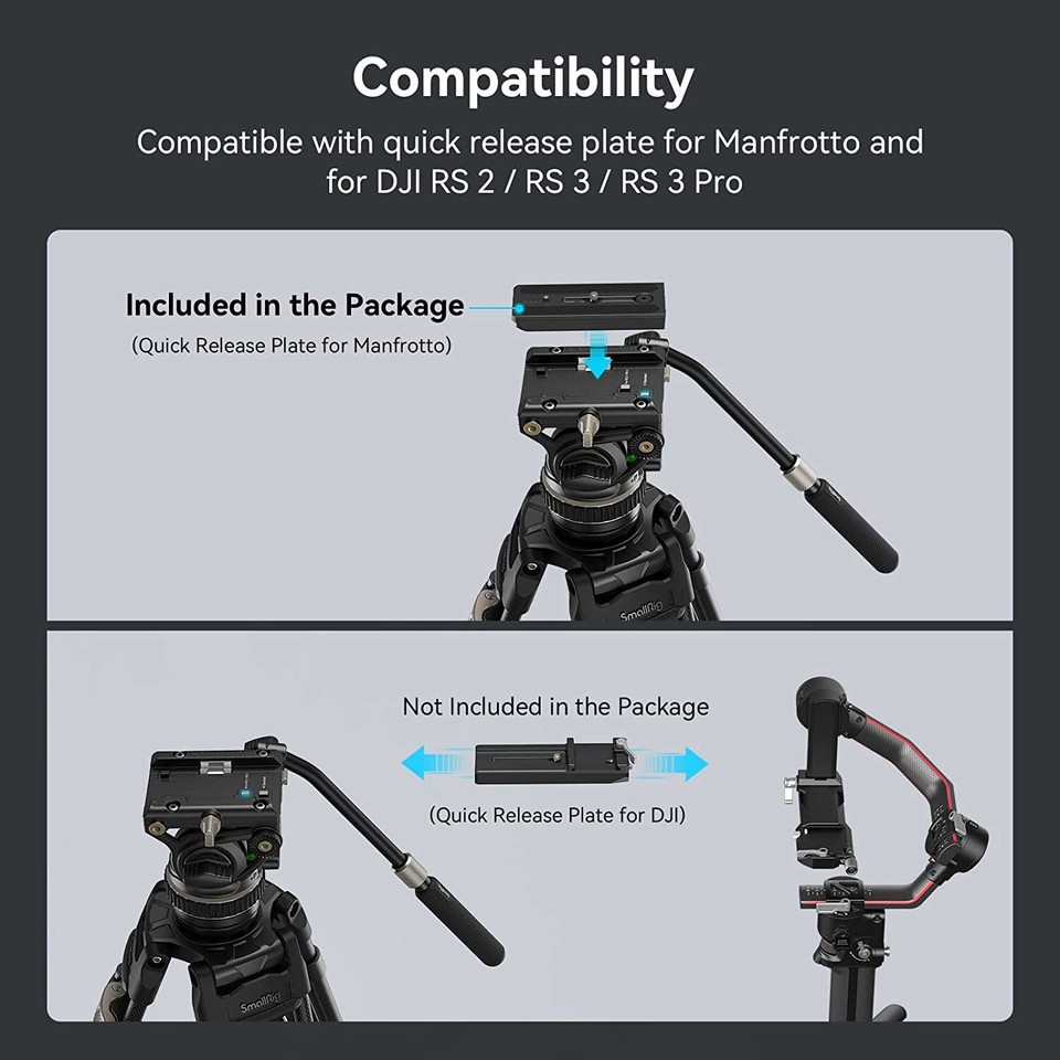SmallRig Tripod Fluid Video Head w/Flat Base QR Plate for Manfrotto and ...