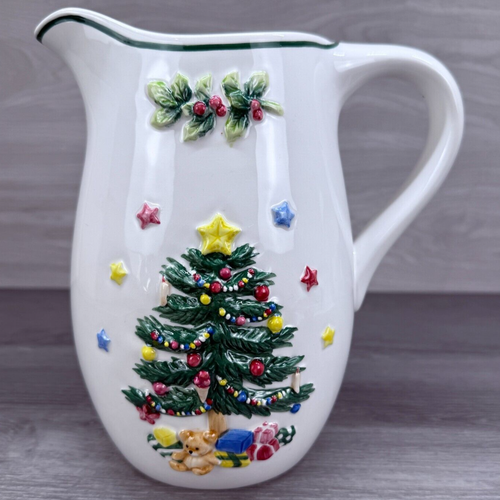 Nikko Christmas Holiday Pitcher w/ Christmas Tree Giftware 3-D Seasonal ...